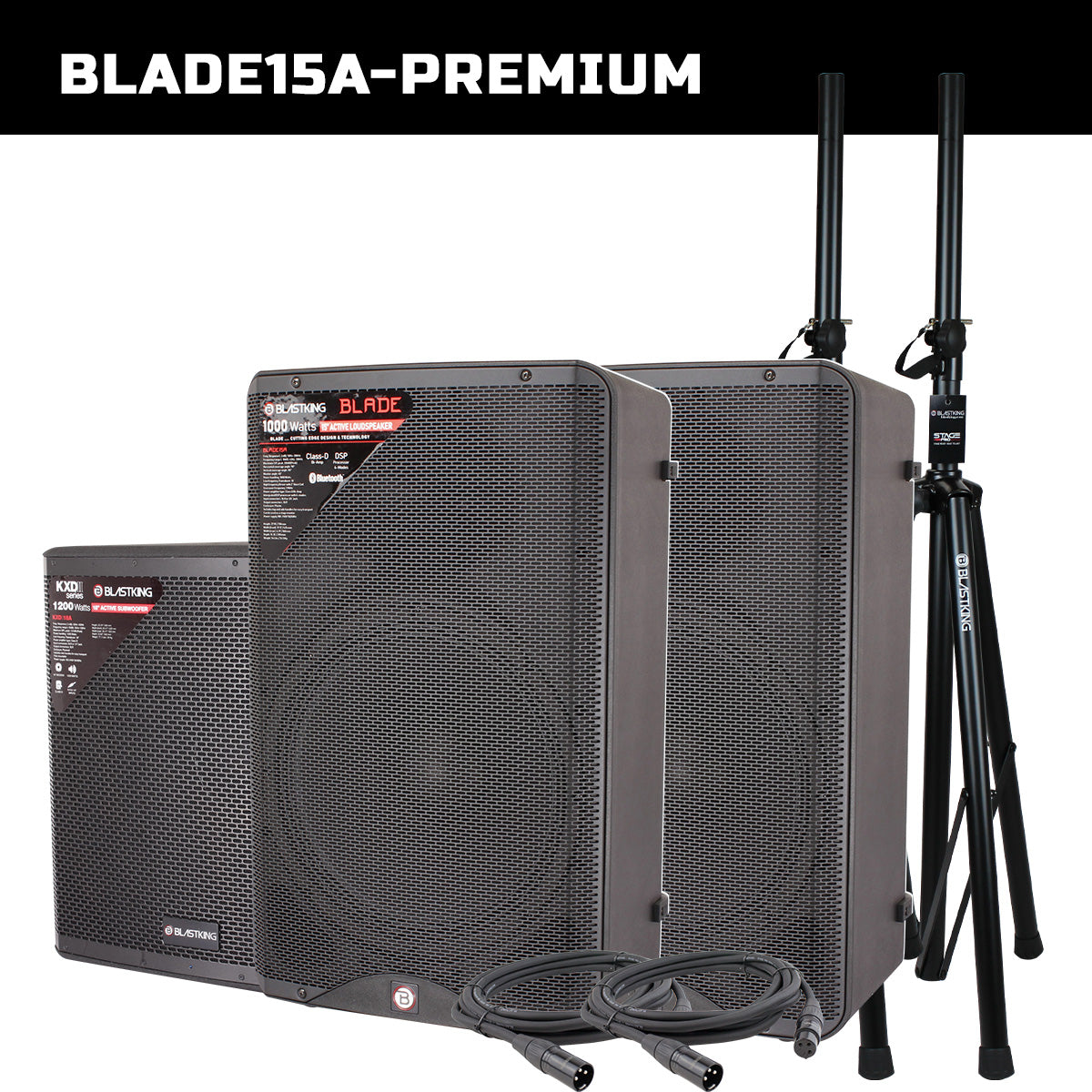 Blastking BLADE15A-PREMIUM (2) 15” Active Loudspeakers 1000 Watts Class ...